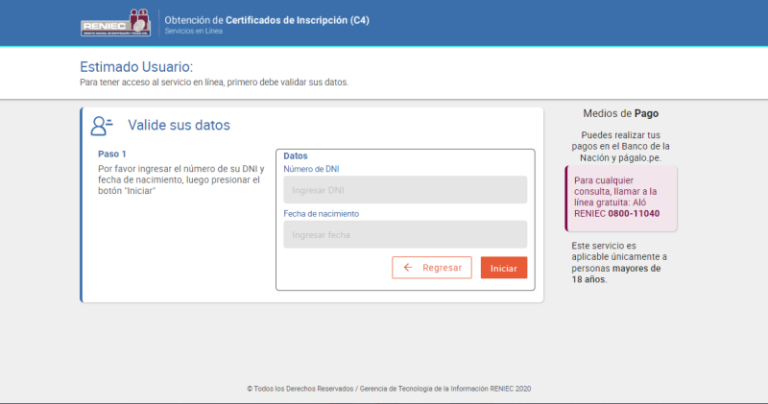 Como solicitar y sacar el certificado de inscripción C4 - Oficinas Reniec 2024